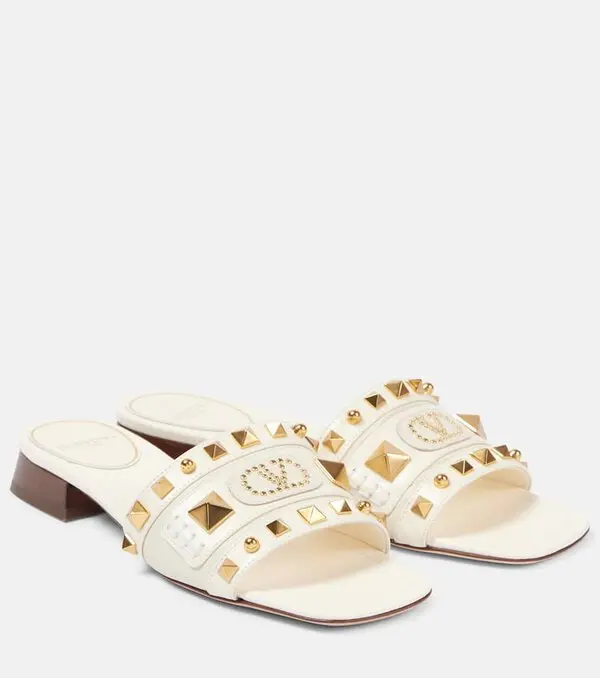 Valentino Garavani Plaster Caster Studded Leather Slides - White