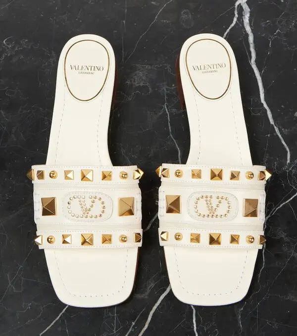 Valentino Garavani Plaster Caster Studded Leather Slides - White