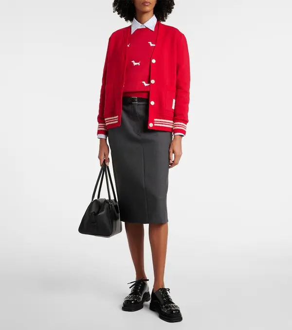 Thom Browne 4-bar Bouclé-trimmed Cotton Cardigan