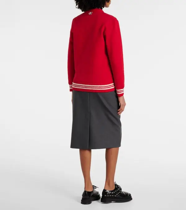 Thom Browne 4-bar Bouclé-trimmed Cotton Cardigan
