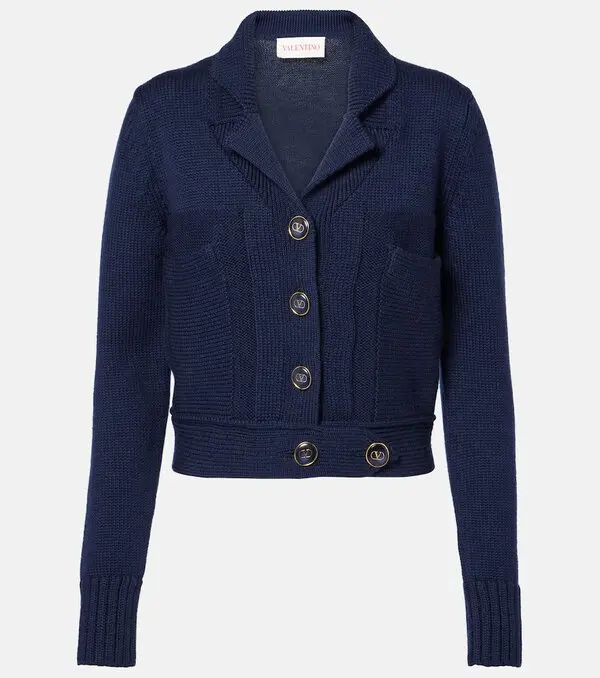 Valentino Garavani Wool And Cotton Cardigan - Blue