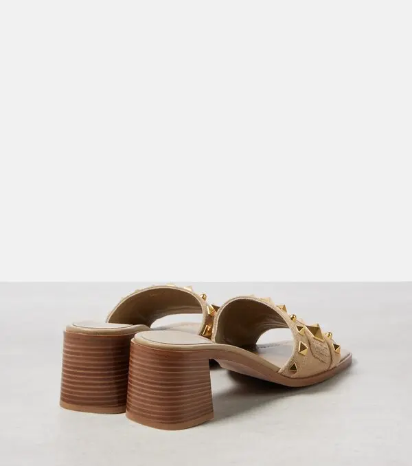 Valentino Garavani Plaster Caster 50 Studded Suede Mules - Beige