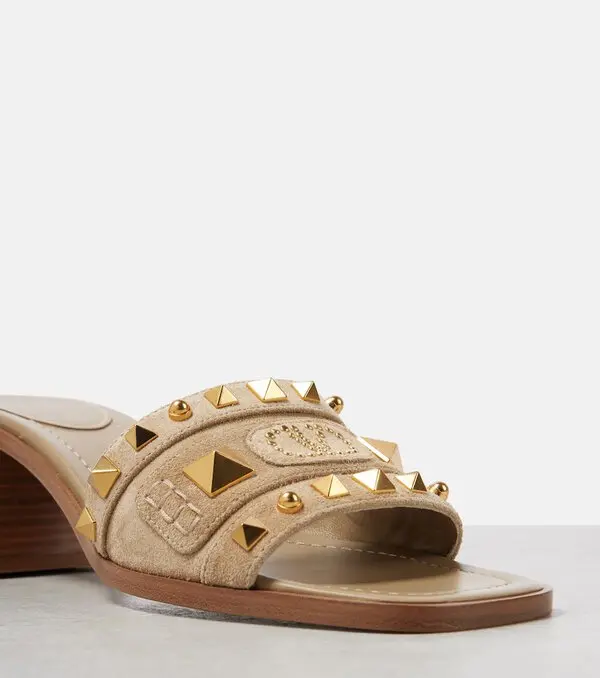 Valentino Garavani Plaster Caster 50 Studded Suede Mules - Beige