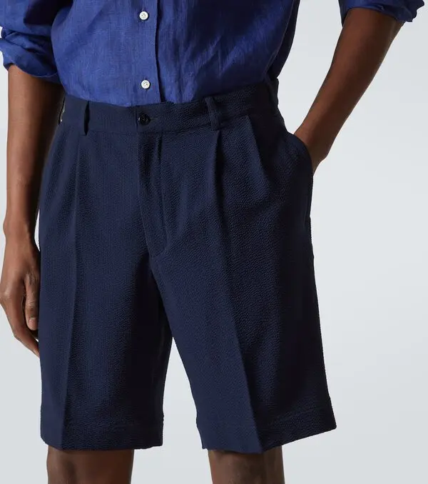 Rubinacci Pleated Wool Seersucker Shorts