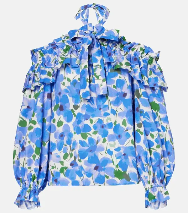 Carolina Herrera Floral Off-shoulder Top - Blue