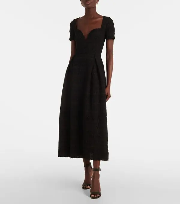Elie Saab Macramé Midi Dress - Black