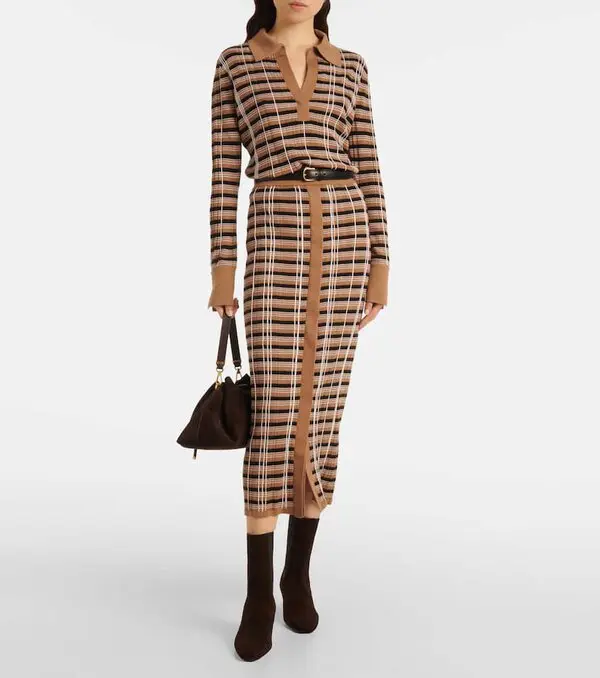 JOSEPH Checked Wool And Silk Maxi Skirt