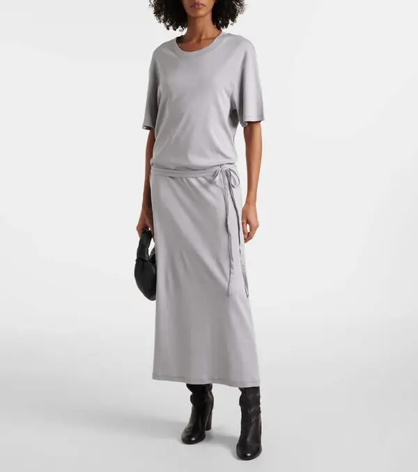 LEMAIRE Belted Cotton Jersey Midi Dress - Blue