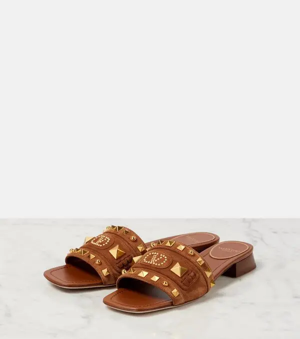 Valentino Garavani Plaster Caster Studded Suede Slides