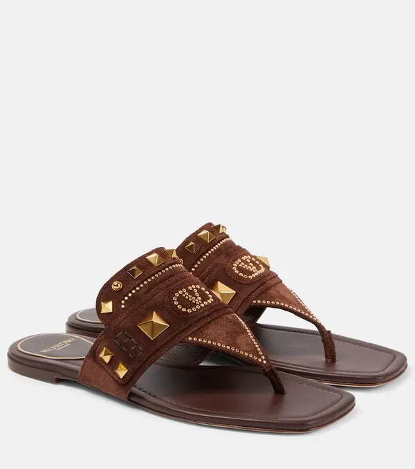 Valentino Garavani Studded Thong Sandals - Brown
