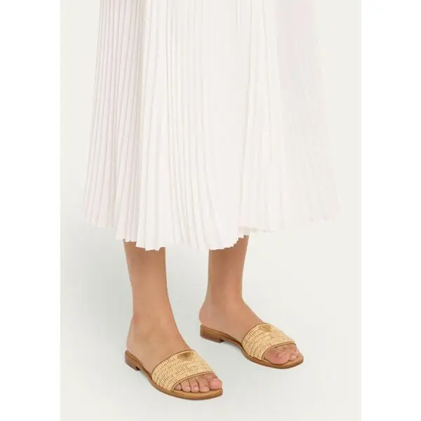 Prada Stuoia Raffia Slide Sandals - Beige