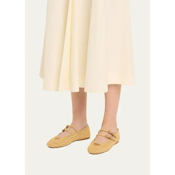 Prada Raffia Mary Jane Ballerina Flats - Beige