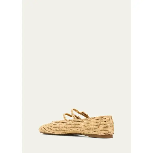 Prada Raffia Mary Jane Ballerina Flats - Beige