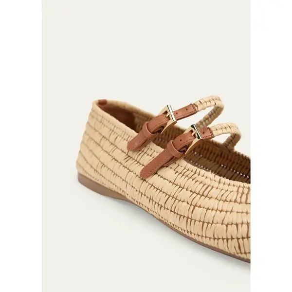 Prada Raffia Mary Jane Ballerina Flats - Beige