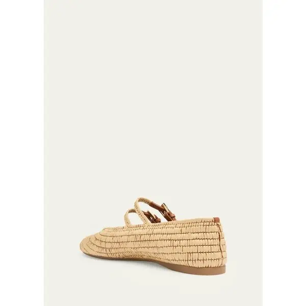 Prada Raffia Mary Jane Ballerina Flats - Beige