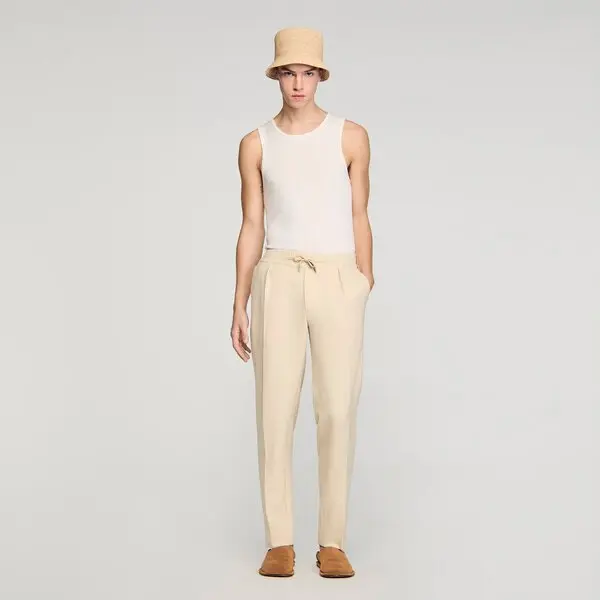 Sandro Elasticated Straight-leg Trousers - Oats
