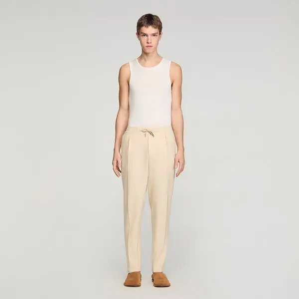 Sandro Elasticated Straight-leg Trousers - Oats
