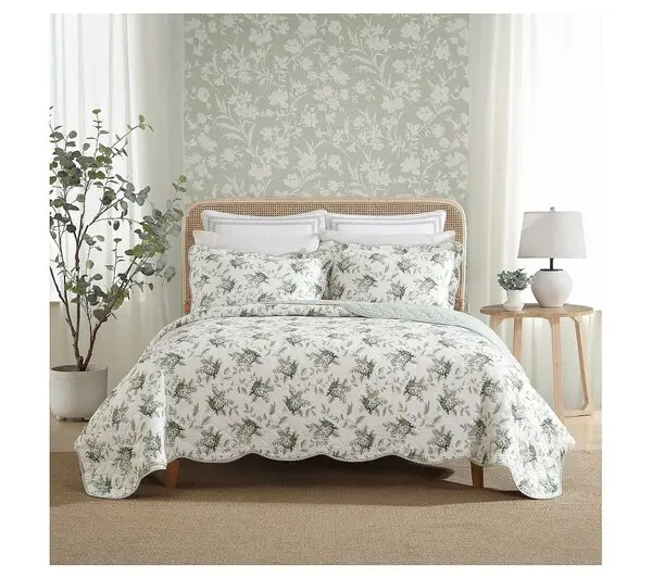 Laura Ashley Portland Floral Green Twin Quilt S Ham Set - One-color