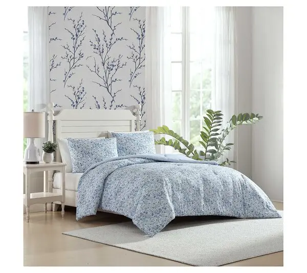 Laura Ashley Quartet Blue King Comforter Sham Set
