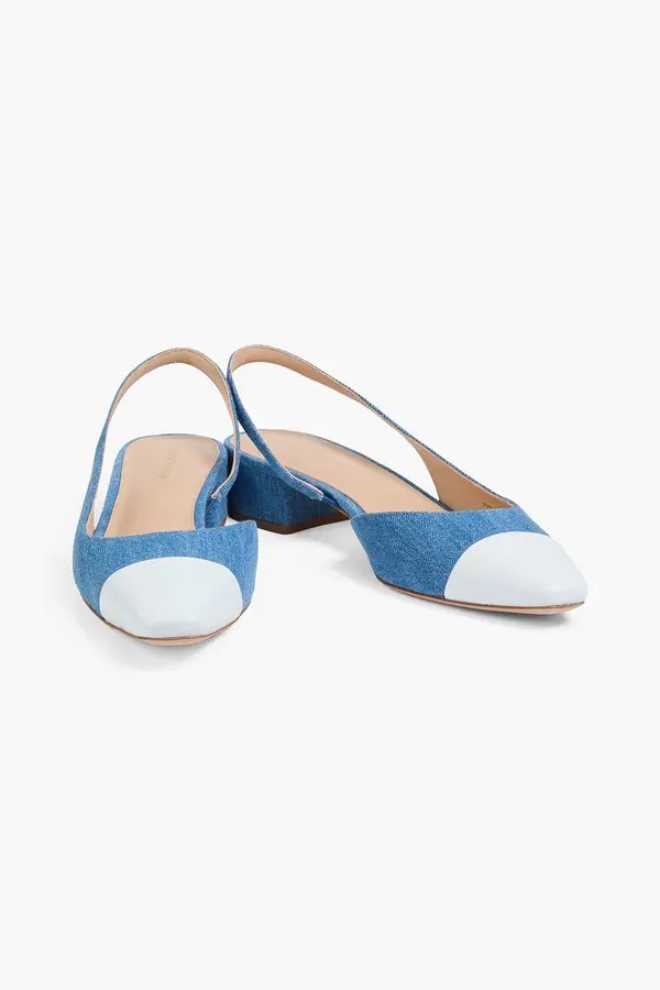 Veronica Beard Cecile Leather-trimmed Denim Slingback Pumps