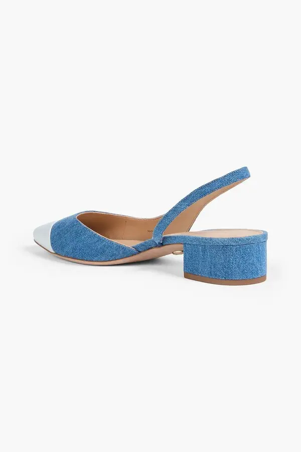 Veronica Beard Cecile Leather-trimmed Denim Slingback Pumps