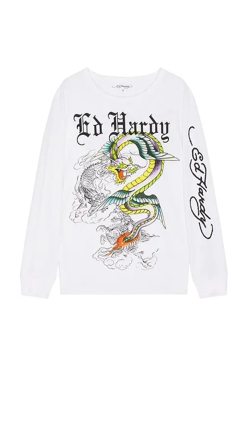 Ed Hardy Dragon Long Sleeve Thermal Tee - White | Editorialist