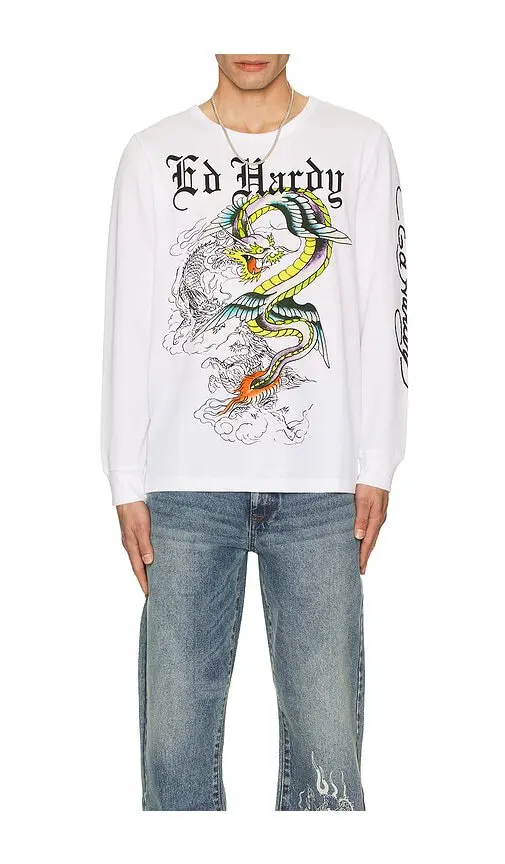 Ed Hardy Dragon Long Sleeve Thermal Tee - White | Editorialist