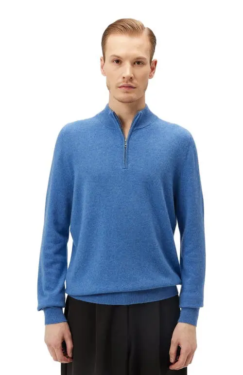 GOBI MONGOLIAN CASHMERE Essential Half-zip Cashmere Sweater - Blue