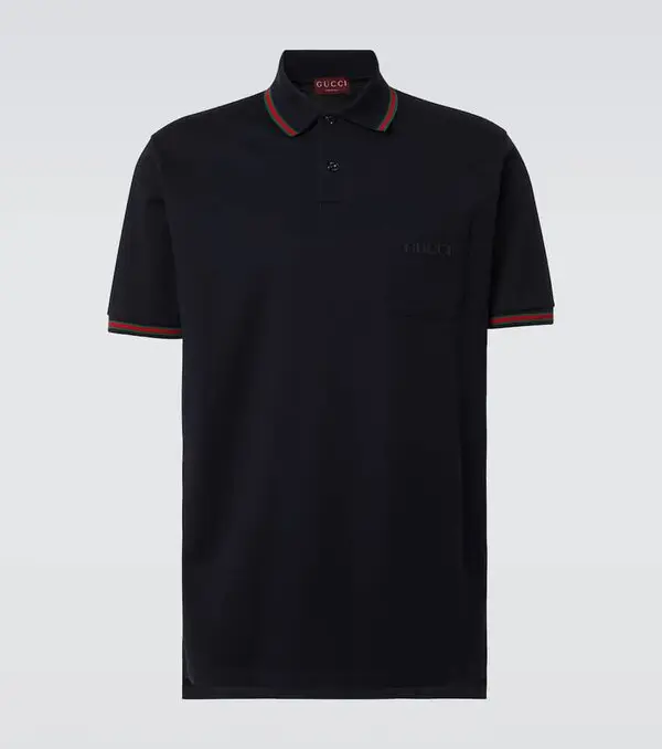 Gucci Double G Cotton-blend Piqué Polo Shirt - Blue