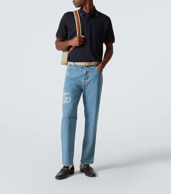 Gucci Double G Cotton-blend Piqué Polo Shirt - Blue