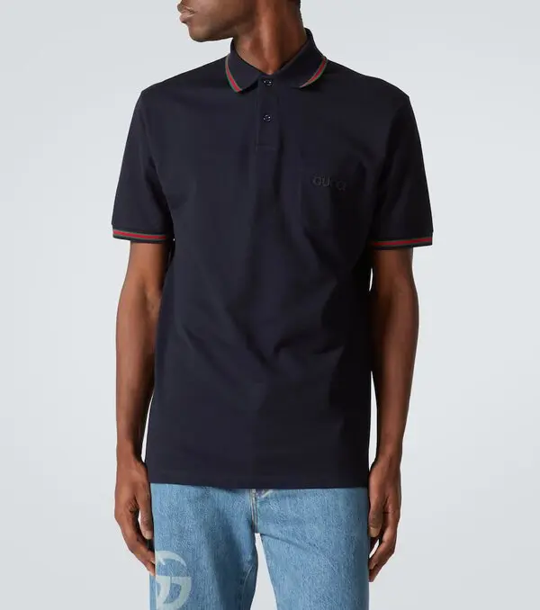 Gucci Double G Cotton-blend Piqué Polo Shirt - Blue