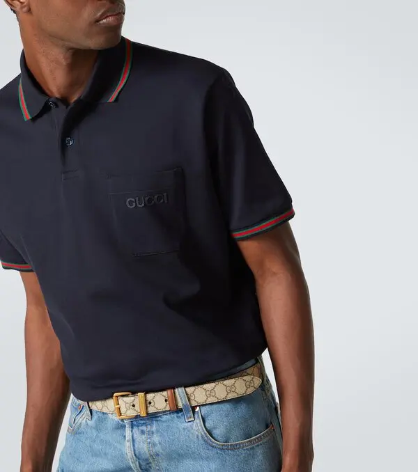 Gucci Double G Cotton-blend Piqué Polo Shirt - Blue