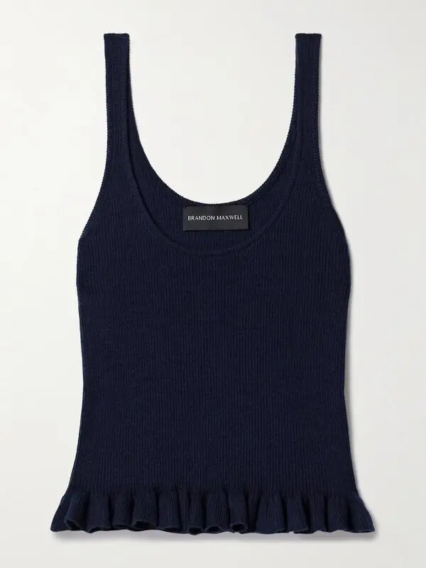 Brandon Maxwell The Phoebe Ruffled Ribbed Cashmere Tank