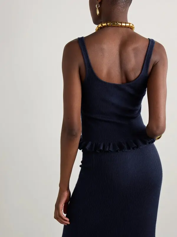 Brandon Maxwell The Phoebe Ruffled Ribbed Cashmere Tank