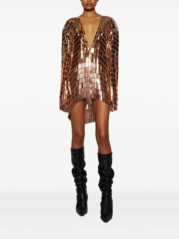 Laquan Smith Long-Sleeve Mini Dress - Gold | Editorialist