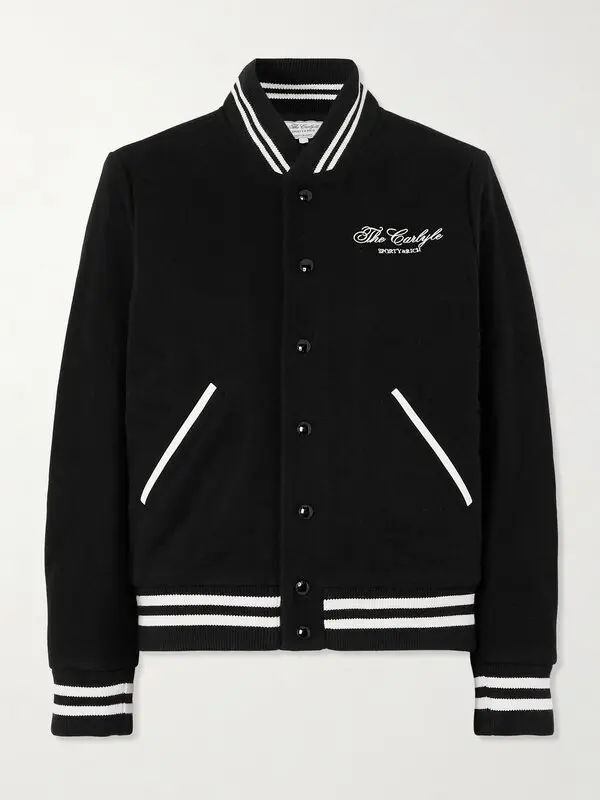 SPORTY & RICH The Carlyle Embroidered Striped Wool-blend Felt Varsity Jacket - Black