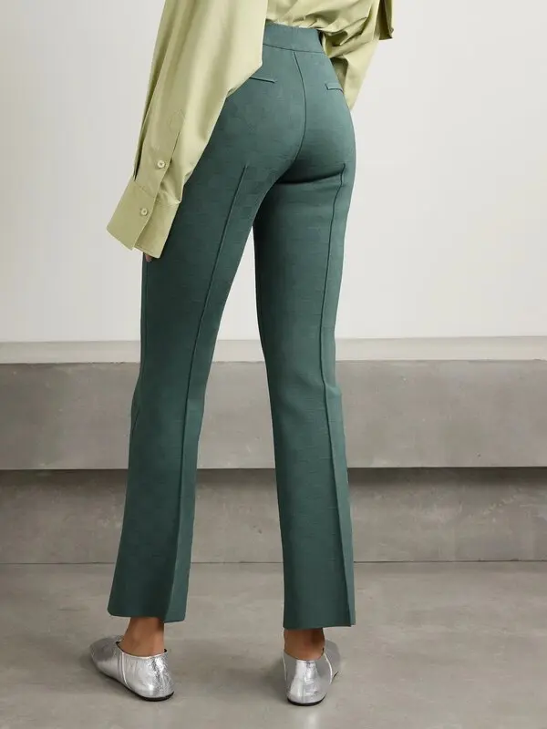 HIGH SPORT Long Kick Stretch-jacquard Flared Pants - Green
