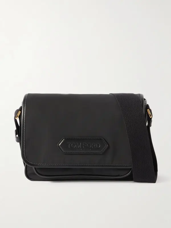 TOM FORD Leather-trimmed Recycled-nylon Messenger Bag - Black