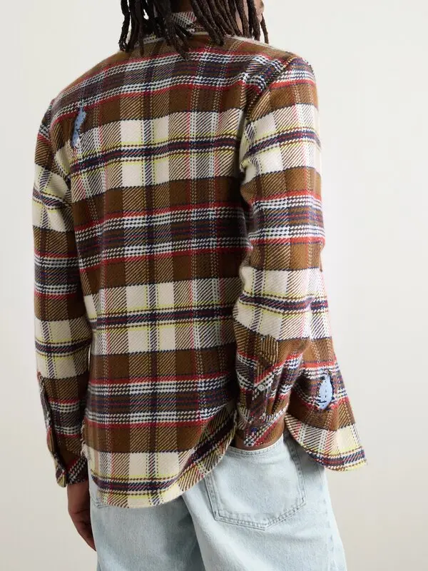 GOD'S TRUE CASHMERE Distressed Checked Cashmere Shirt