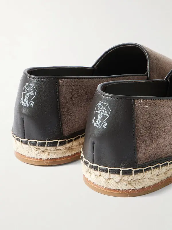 Brunello Cucinelli Leather-trimmed Suede Espadrilles - Brown