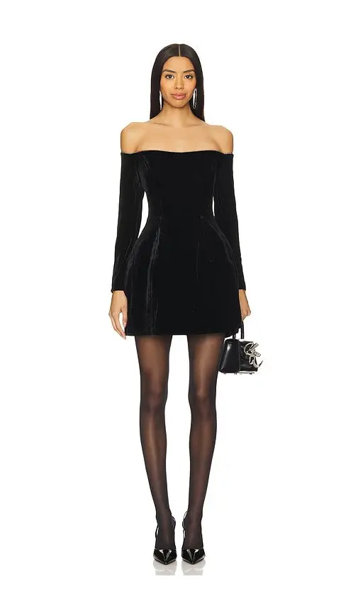 Bardot Nadene Velour Long-Sleeve Mini Dress In Black 36% Off