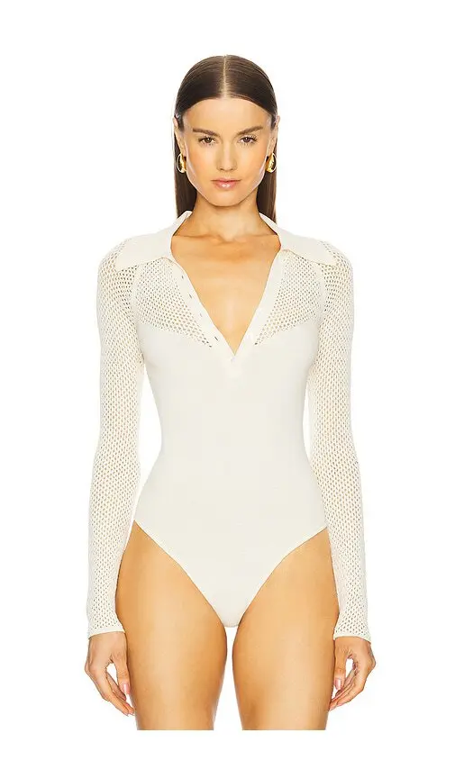 FLEUR DU MAL Knit Mesh Collared Bodysuit