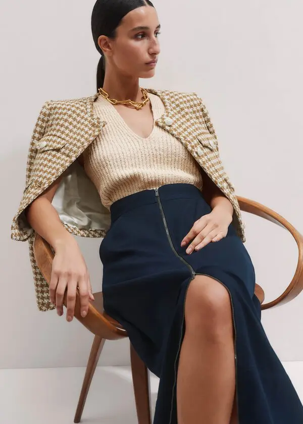 ME+EM Luxe Travel Tailoring Zip-front Midi Skirt