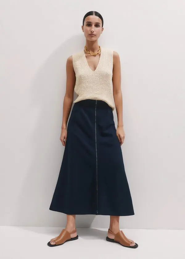ME+EM Luxe Travel Tailoring Zip-front Midi Skirt