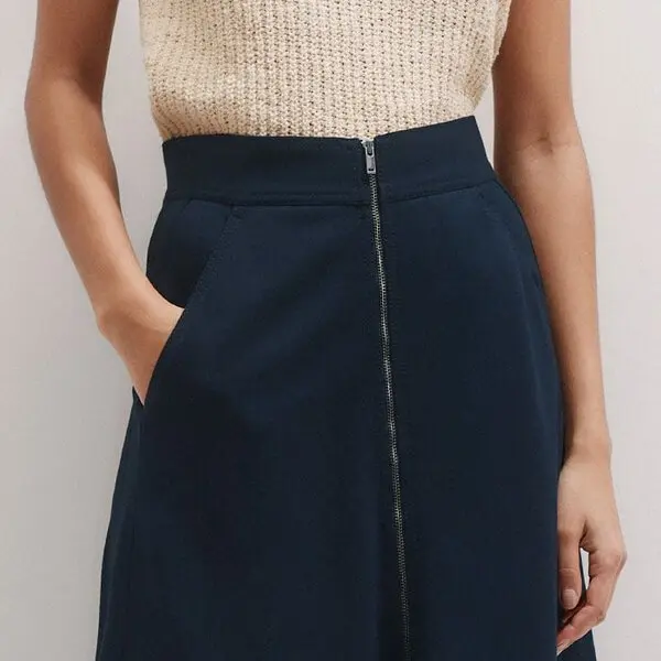 ME+EM Luxe Travel Tailoring Zip-front Midi Skirt
