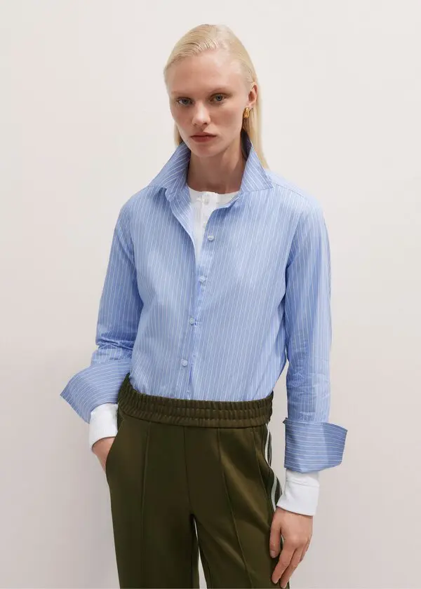 ME+EM Cotton Stripe Shirt - Pale Blue/white
