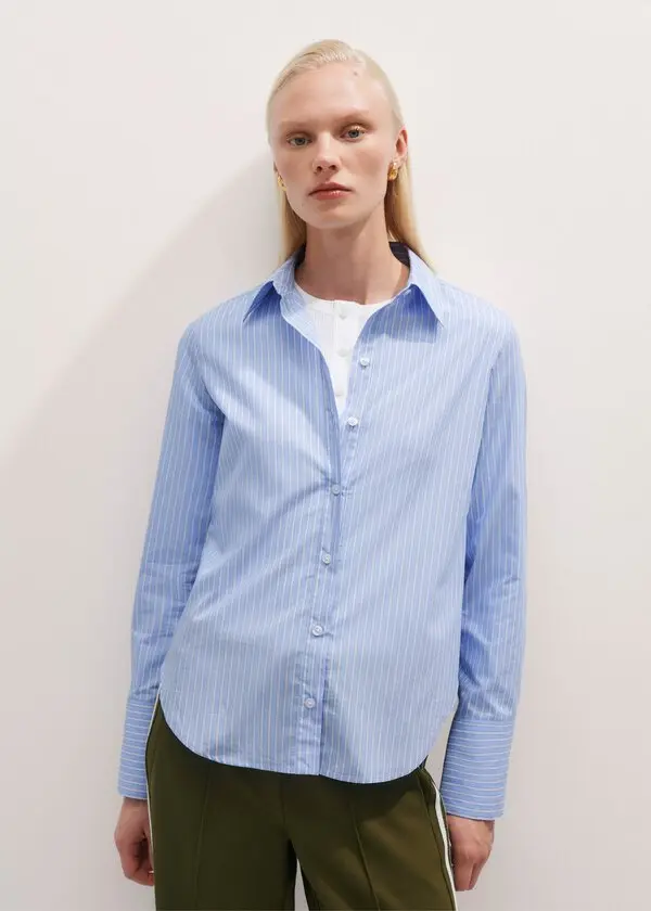 ME+EM Cotton Stripe Shirt - Pale Blue/white