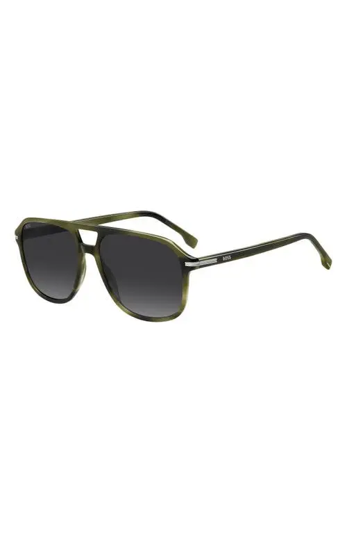 BOSS 57mm Square Sunglasses - Green Horn/ Dark Grey Sf