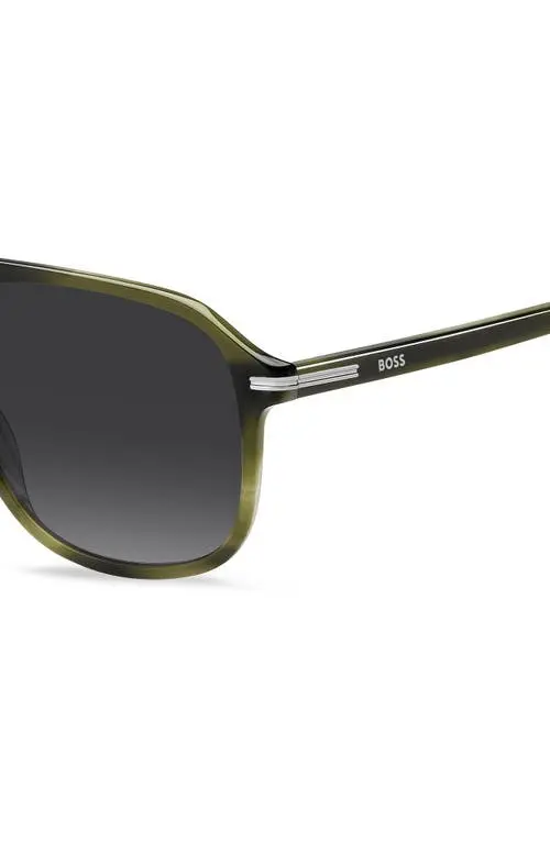 BOSS 57mm Square Sunglasses - Green Horn/ Dark Grey Sf