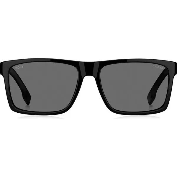 BOSS 59mm Polarized Rectangle Sunglasses - Black/ Grey Polar